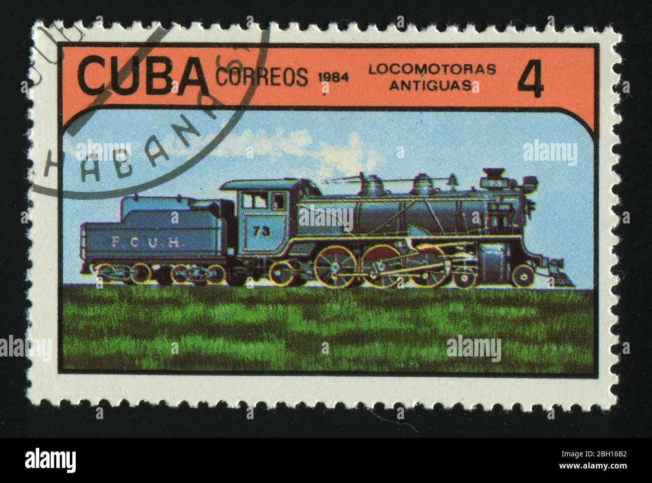CUBA - CIRCA 1984: Early Locomotives. Ancient transport, circa 1984 ...