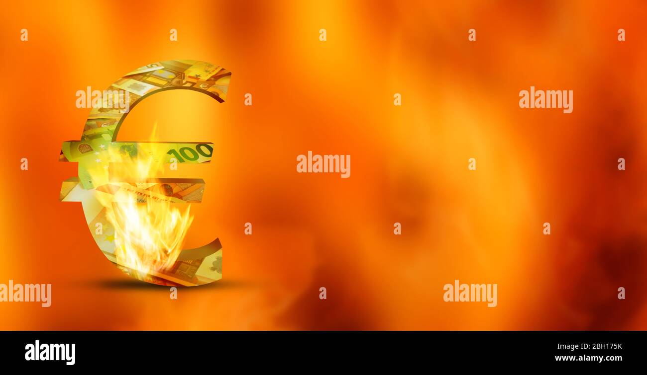 burning 3d euro sign on abstract blurred fire background 3d ...