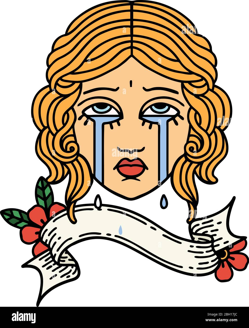 traditional tattoo with banner of female face crying Stock Vector Image ...