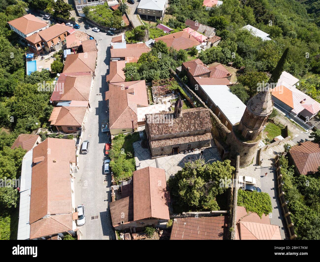 Aerial view to Sighnaghi city and St George basilica - georgian town ...