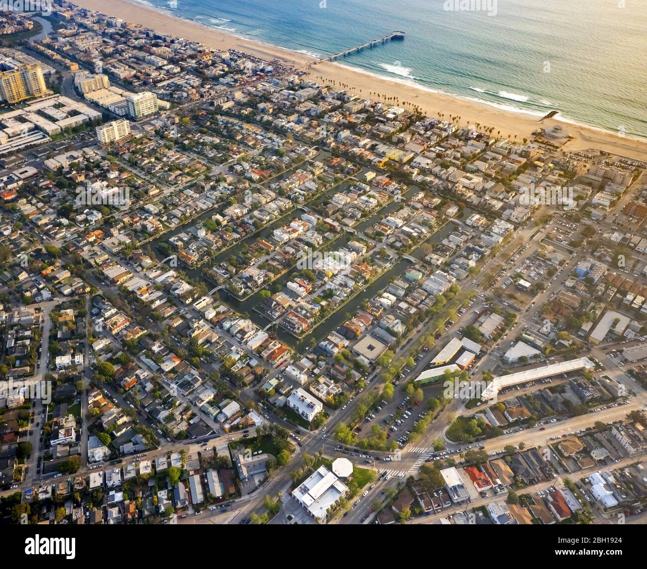 , Venice Beach in Los Angeles, 20.03.2016, aerial view, USA, California ...