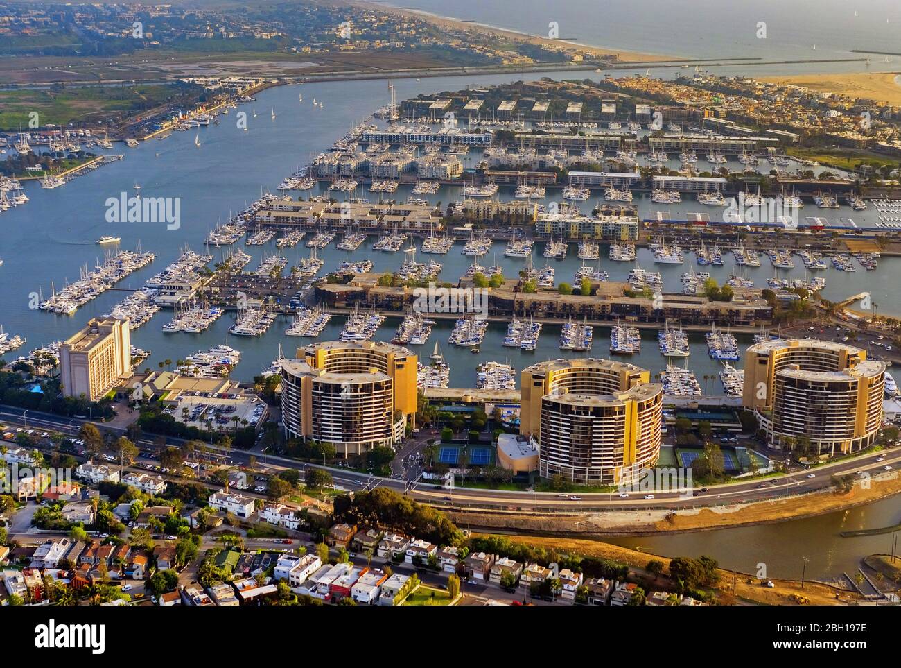 Marina with a block of highrise buildings in Marina del Rey, 20.03.2016 ...