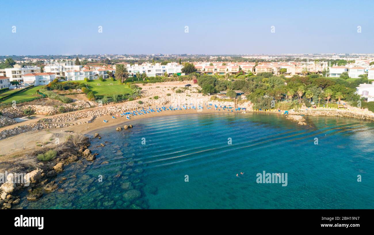 Aerial bird's eye view of Sirena beach in Protaras, Paralimni ...