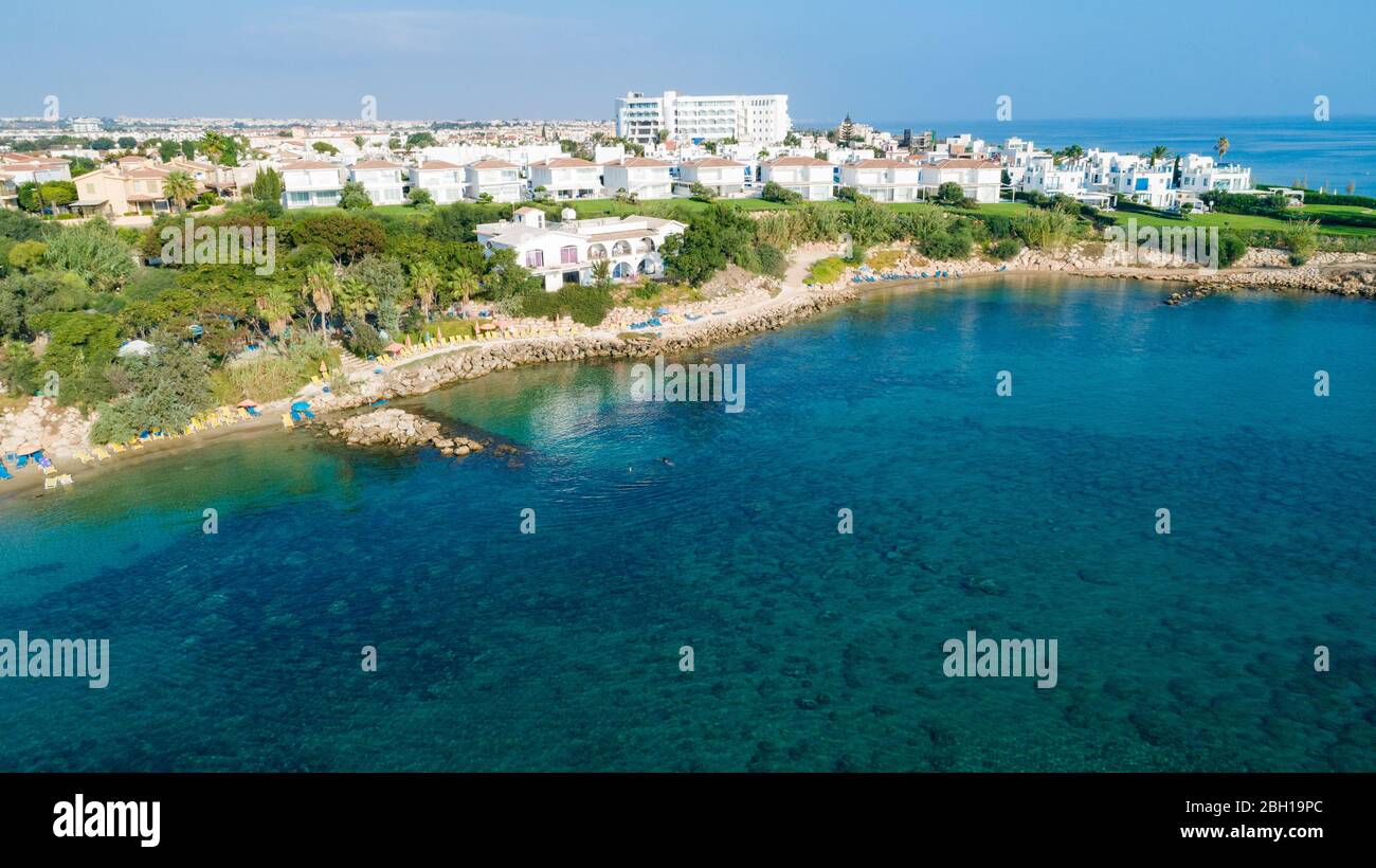 Aerial bird's eye view of Sirena beach in Protaras, Paralimni ...