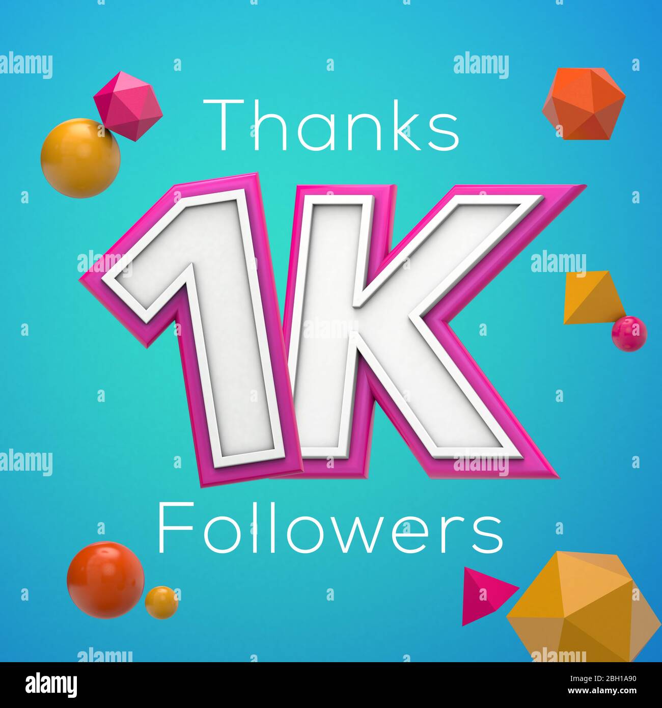 Thanks 1K followers. Social media subscribers banner. 3D render Stock ...