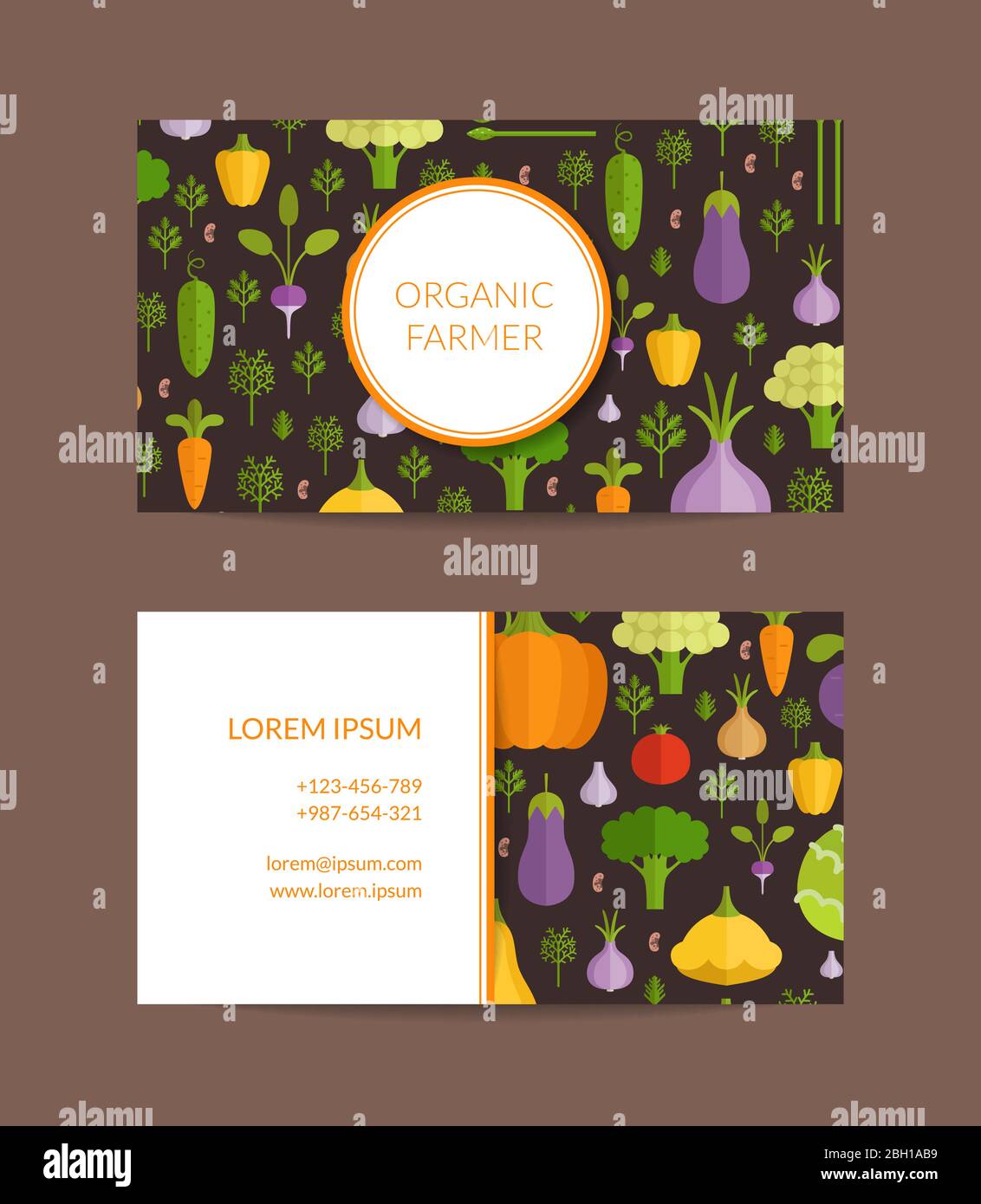 Vector fruits and vegetables organic farm, healthy food business card ...