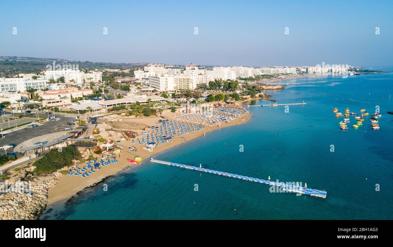 Aerial bird's eye view of Fig tree bay in Protaras, Paralimni ...
