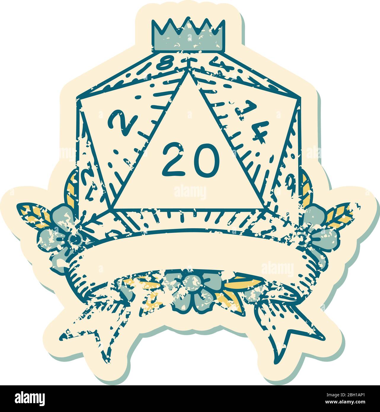 Retro Tattoo Style natural 20 critical hit D20 dice roll Stock Vector ...