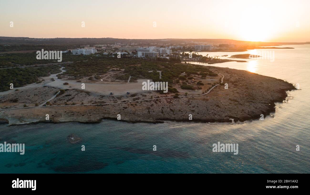 Aerial bird's eye view of Landa beach, Ayia Napa, Famagusta, Cyprus ...