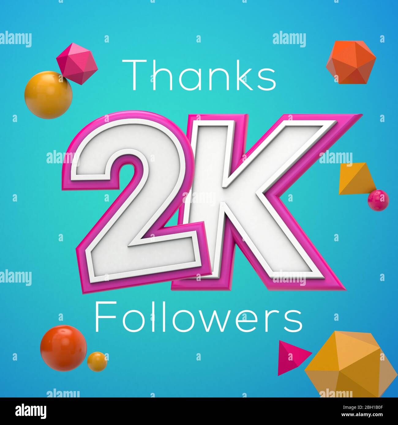 Thanks 2K followers. Social media subscribers banner. 3D render Stock ...