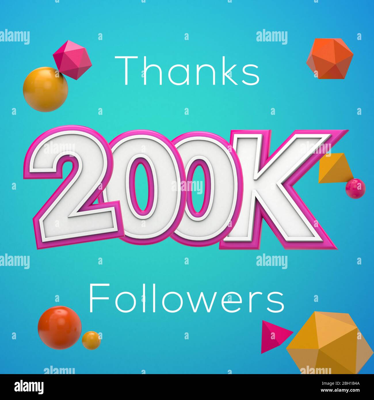 Thanks 200K followers. Social media subscribers banner. 3D render Stock ...