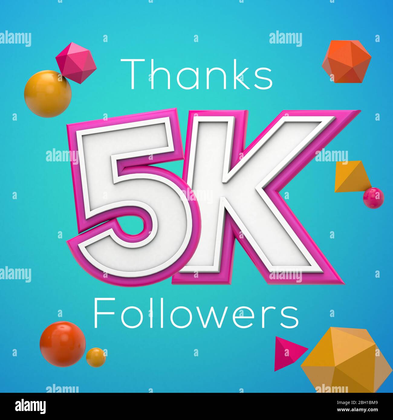 Thanks 5K followers. Social media subscribers banner. 3D render Stock ...