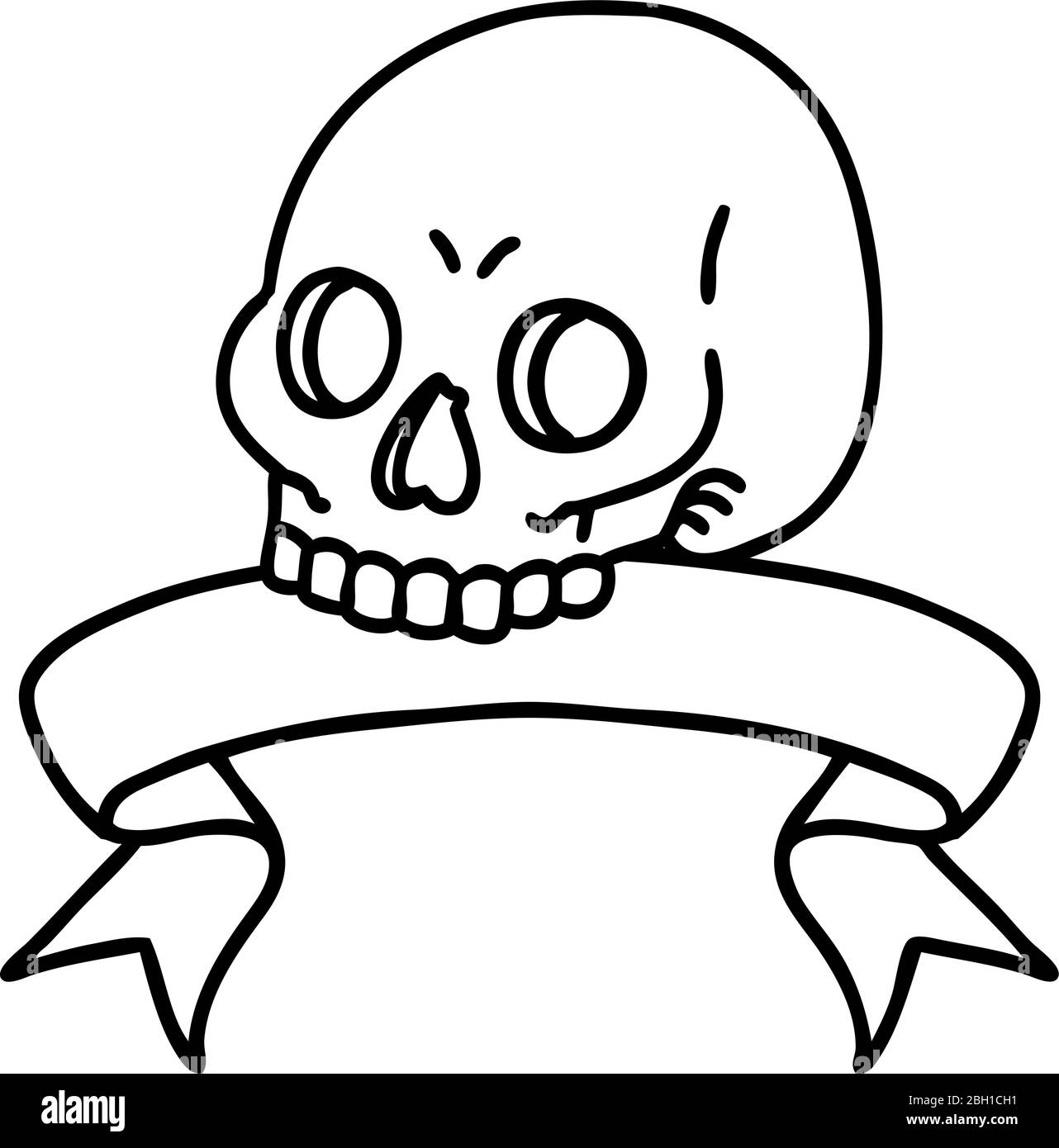 traditional black linework tattoo with banner of a skull Stock Vector ...