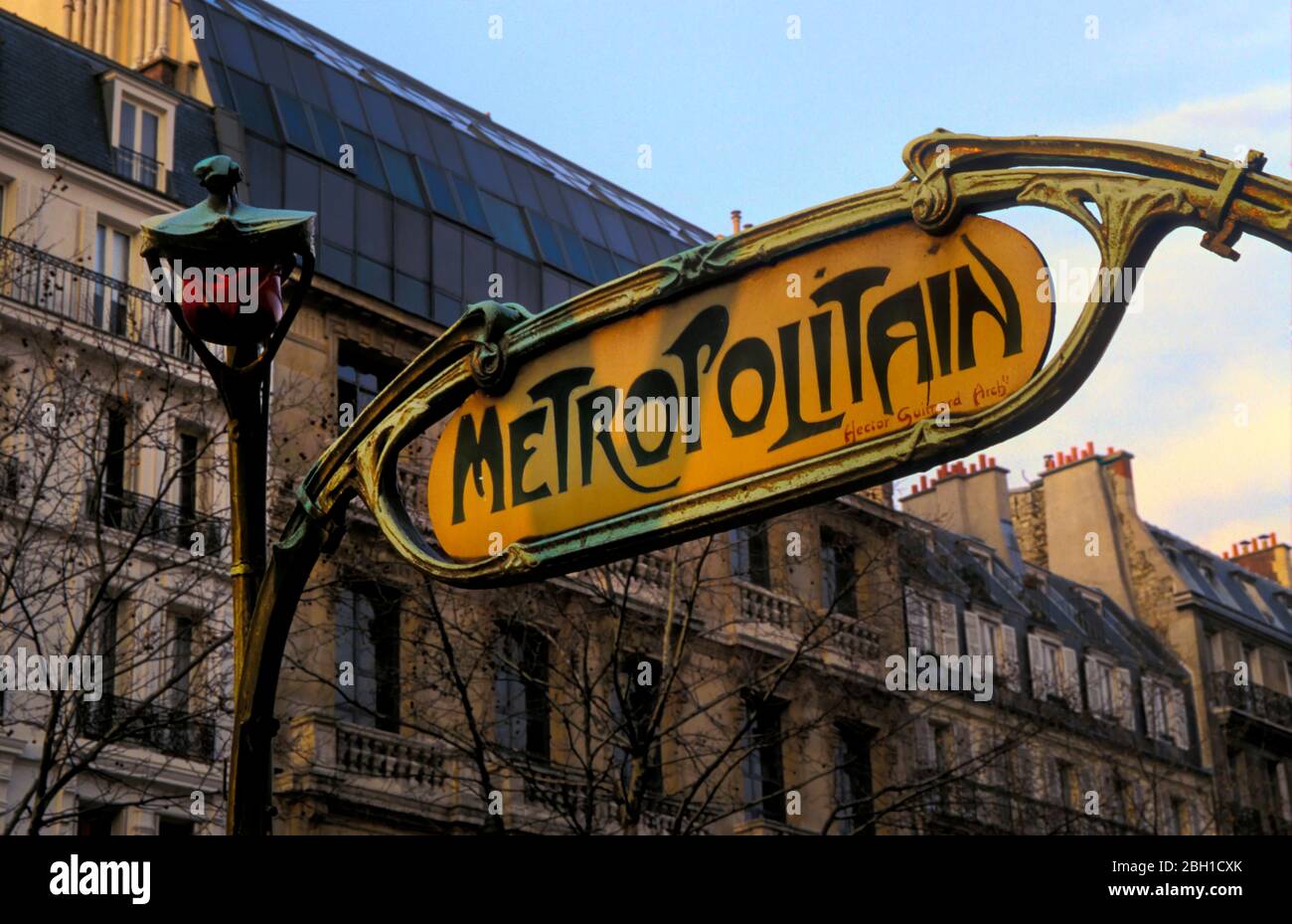 Metropolitan sign at entrance to Paris metro station in Art Nouveau ...