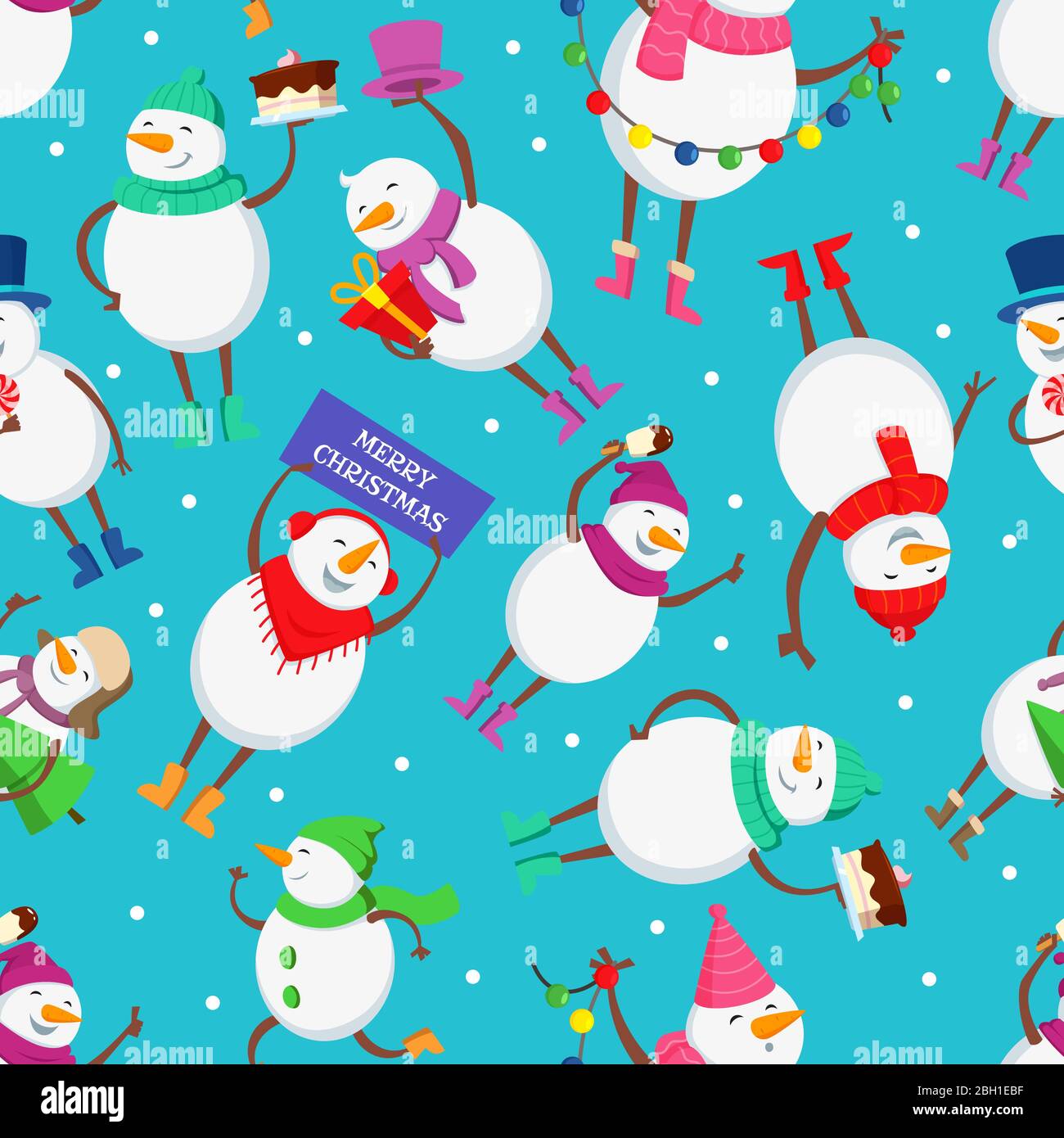 Christmas seamless pattern with funny characters of snowman. Funny ...