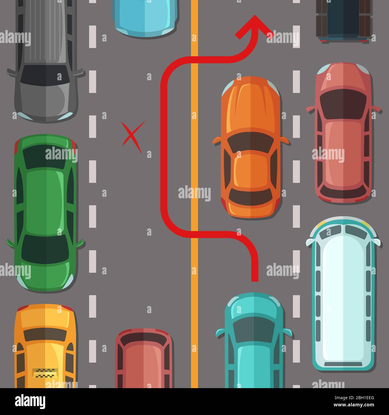 Vector breaking road rule top view cars on the road illustration Stock ...