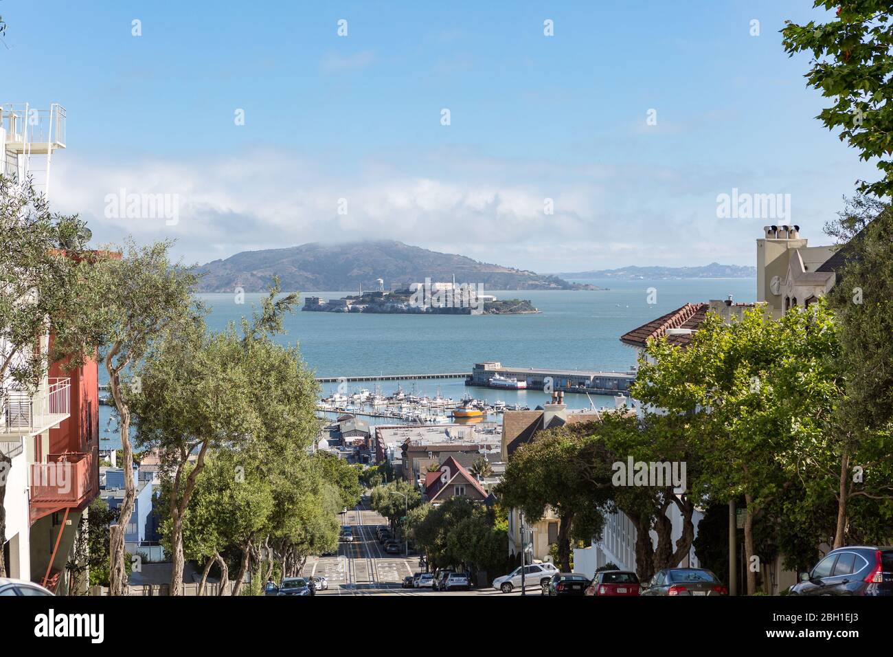 Alcatraz Island prison viewed from the sea in the bay area of San ...