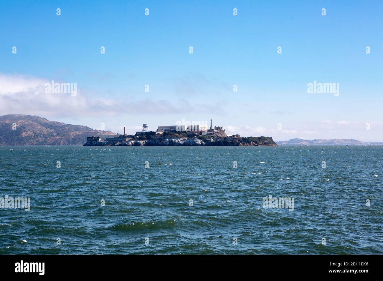 Alcatraz Island prison viewed from the sea in the bay area of San ...