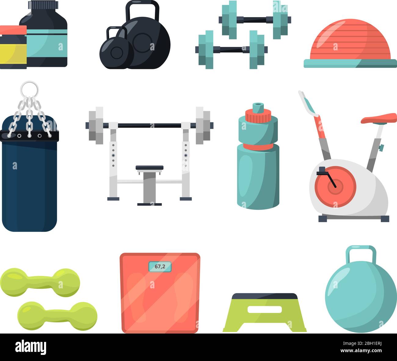 Different equipment for gym. Weight, gymnastic ball, dumbbells and ...