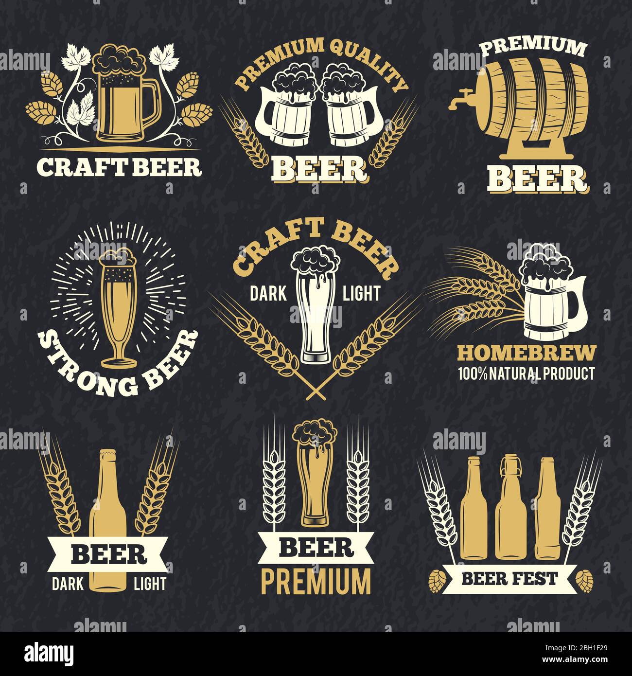 Brewery labels isolate on dark background. Badges template with place ...