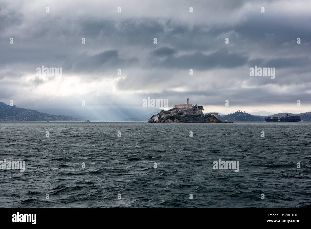 Alcatraz Island prison viewed from the sea in the bay area of San ...