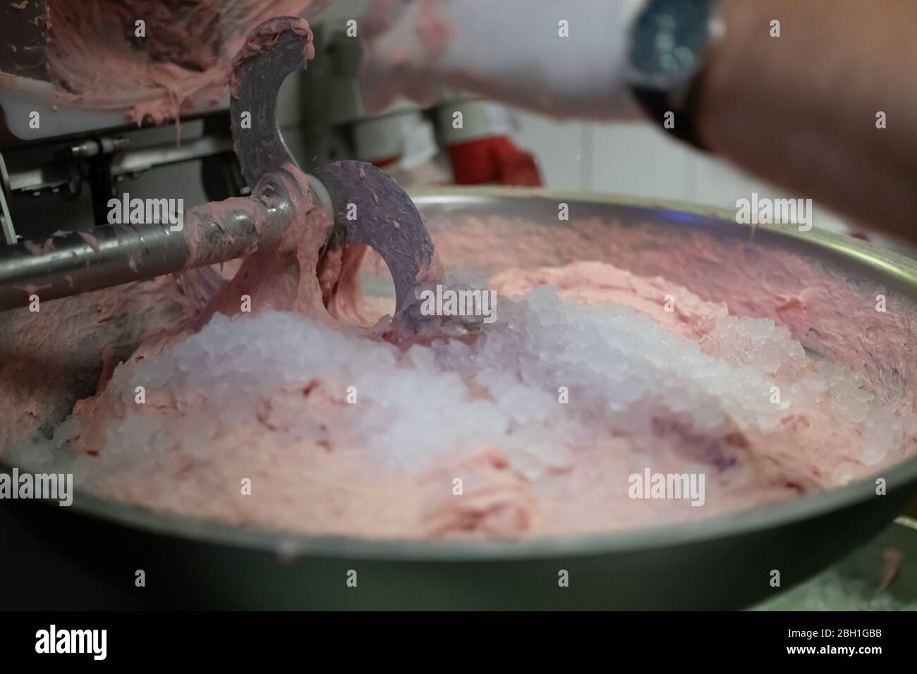 Chef cook preparing meatloaf composition at the grinder machine Stock ...
