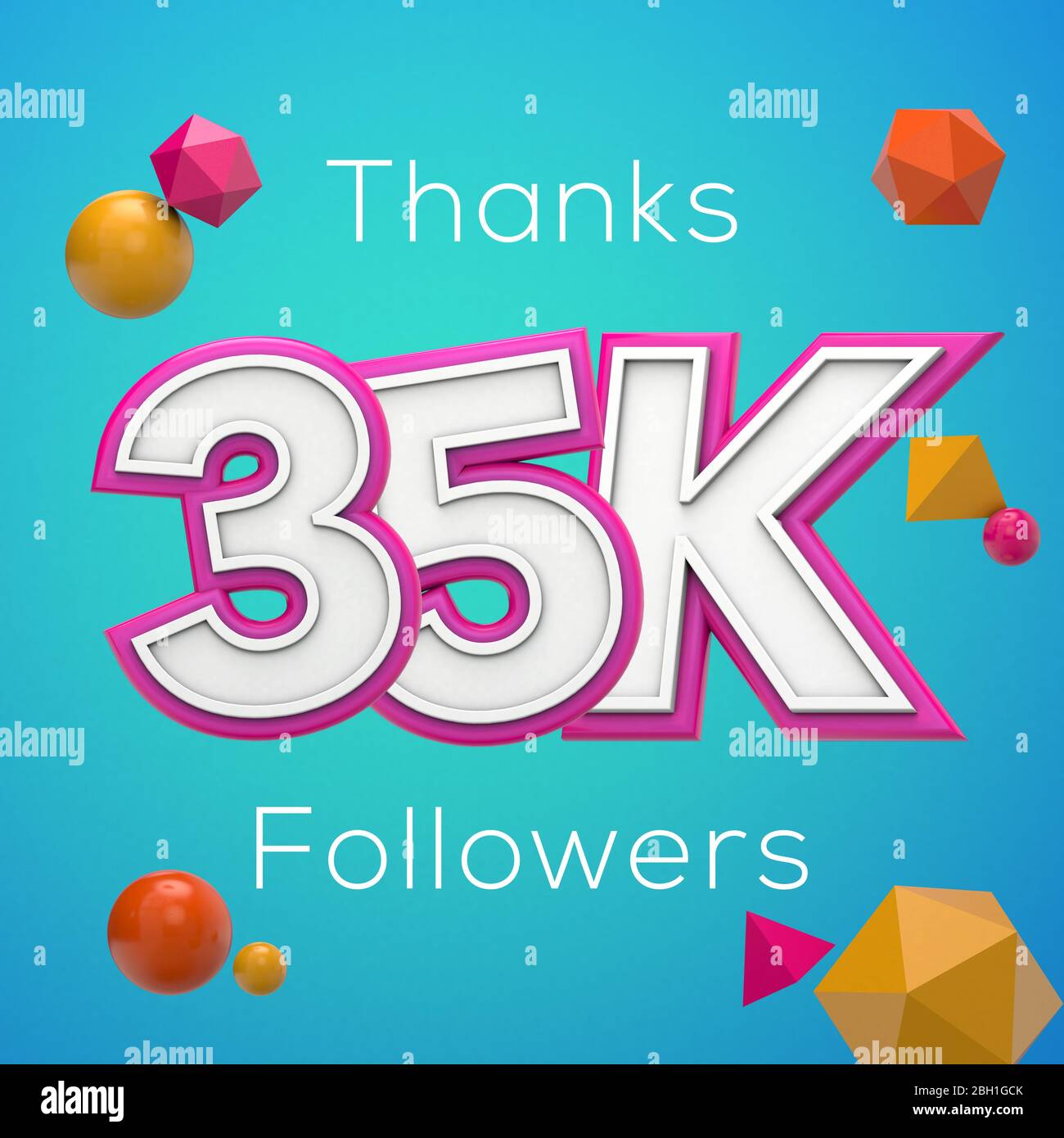 Thanks 35K followers. Social media subscribers banner. 3D render Stock ...