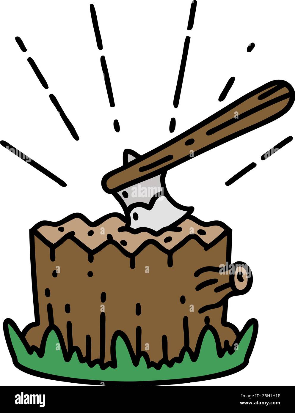 illustration of a traditional tattoo style axe in tree stump Stock ...