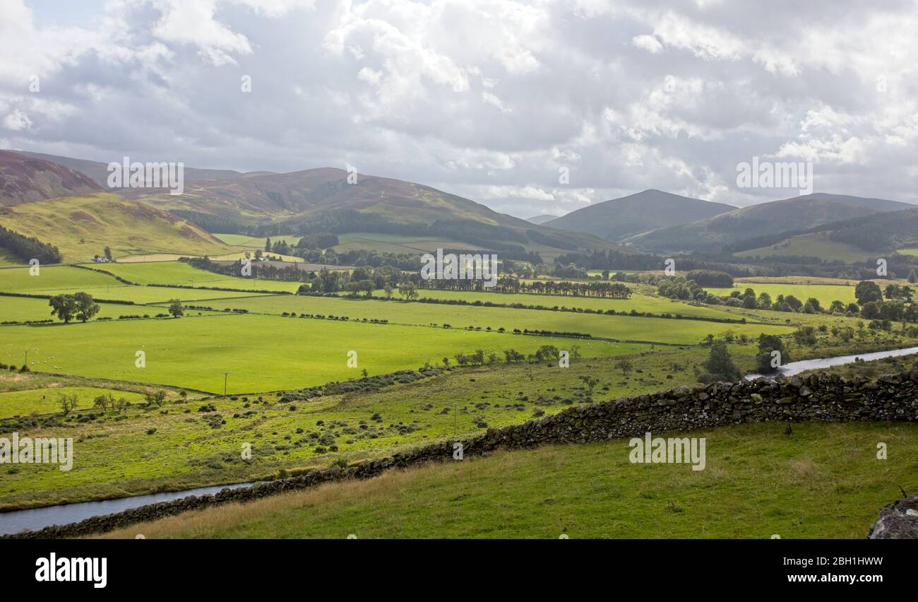 Farmland in a broad valley of the Southern Uplands, Scottish Borders ...