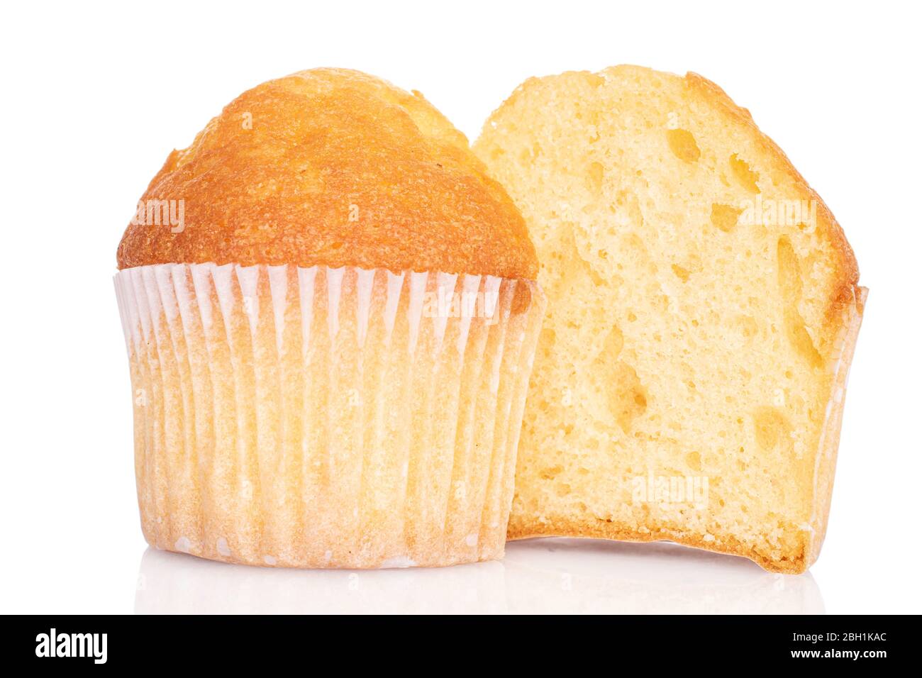 Group of two halves of sliced small baked muffin isolated on white ...
