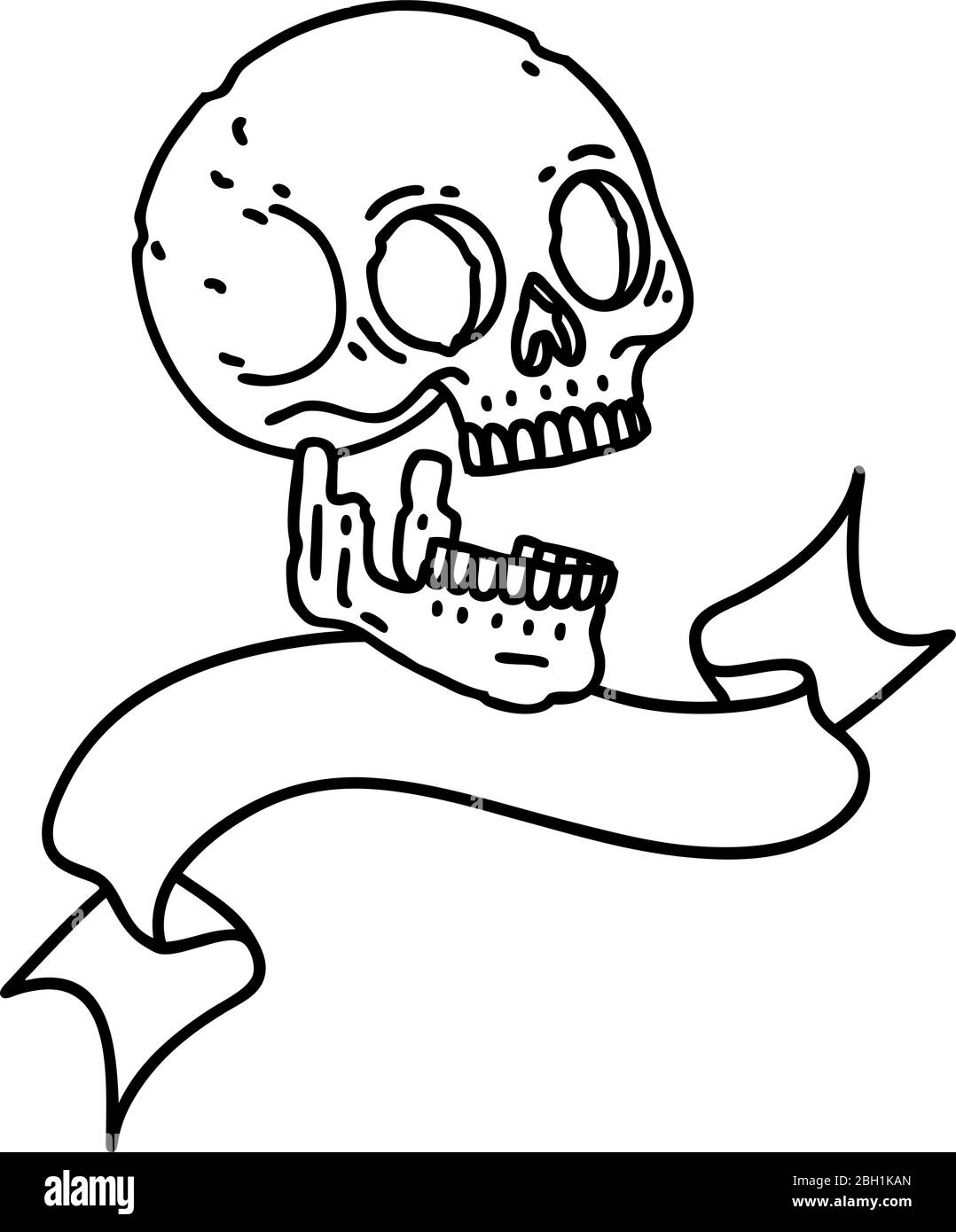 traditional black linework tattoo with banner of a skull Stock Vector ...