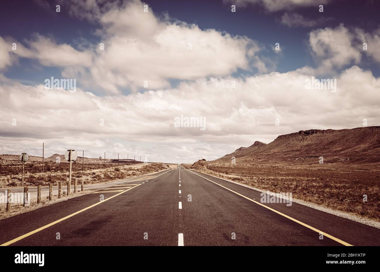 View of an empty country highway road in South African Karoo region ...