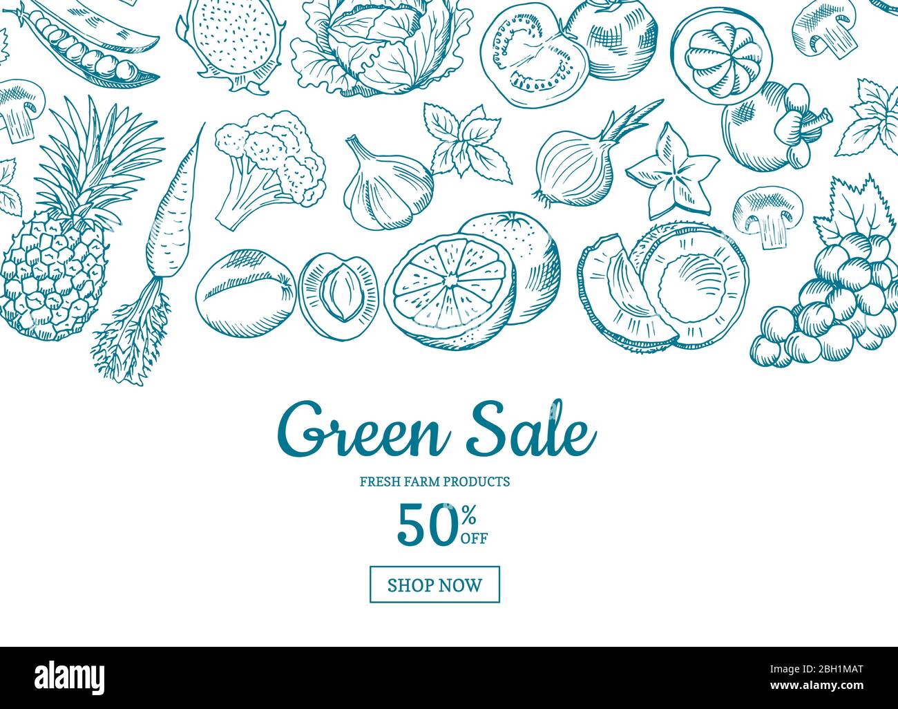 Vector hand drawn fruits and vegetables horizontal sale background ...