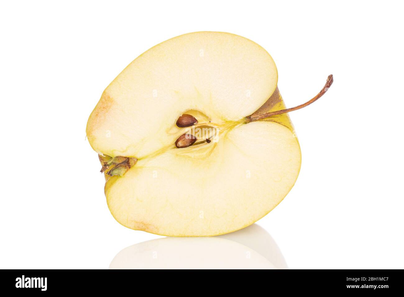 One half of green delicious apple cross section isolated on white Stock ...