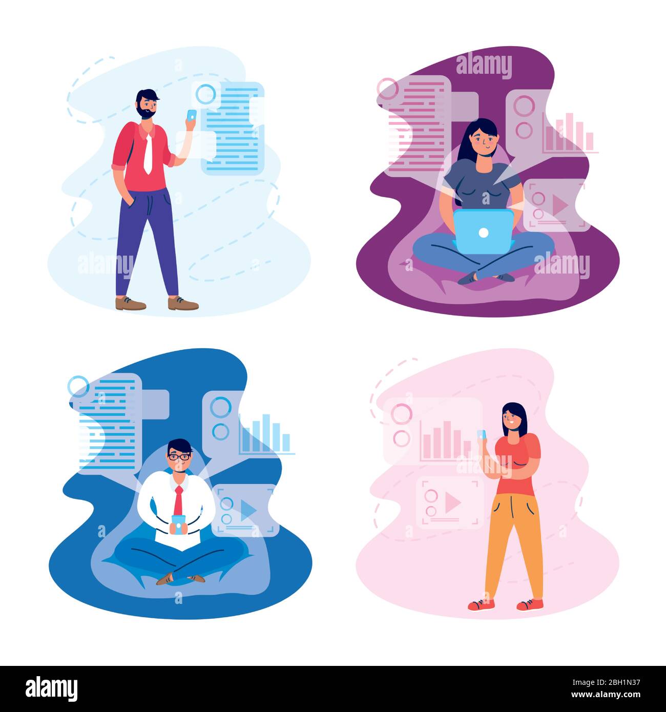 Young man using laptop smartphone Stock Vector Images - Alamy