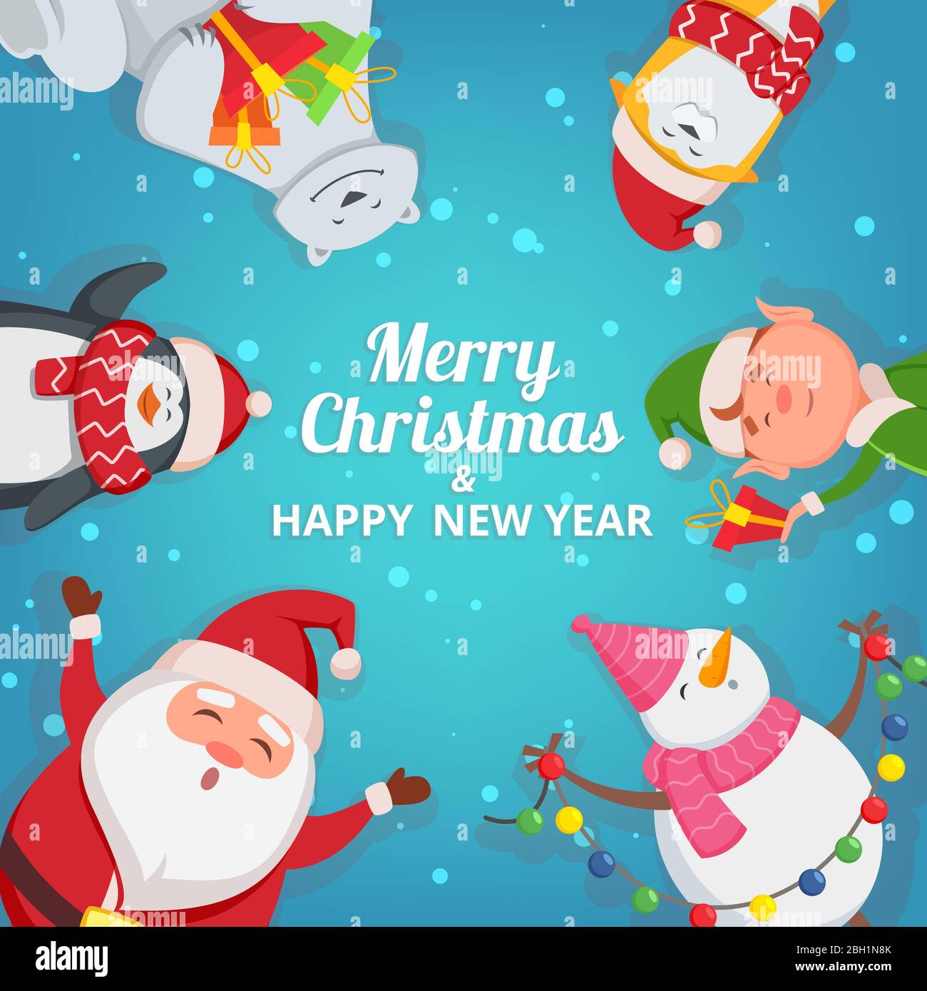 Christmas background with funny characters. Design template with place ...