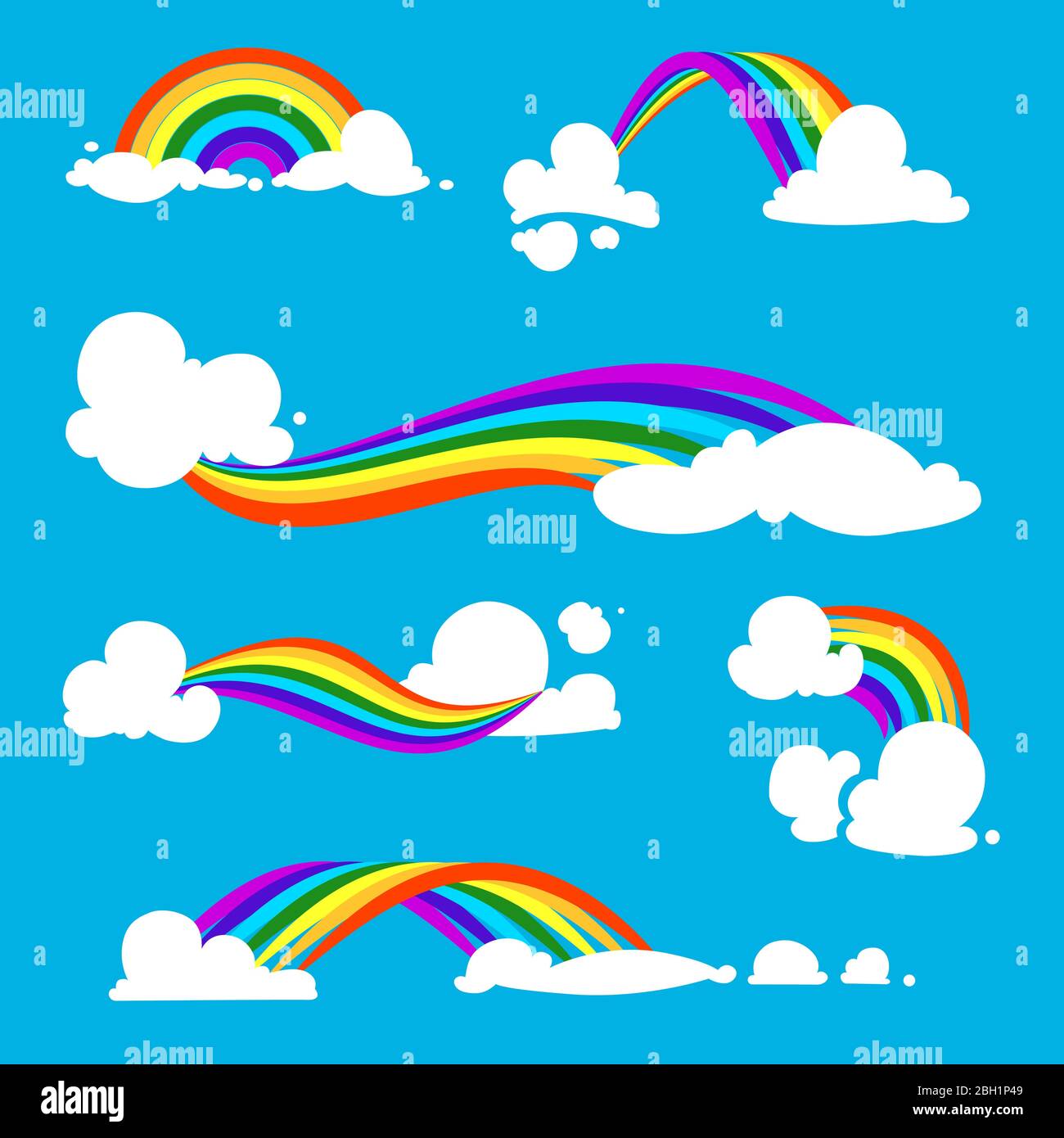 Rainbow and clouds in flat style. Vector illustrations. Set of rainbow ...