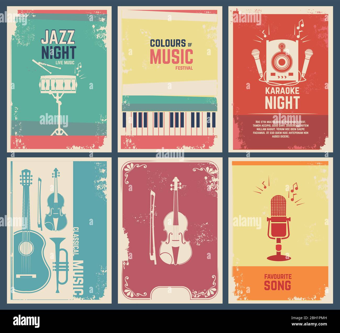 Design template of invitation cards with pictures of musical ...