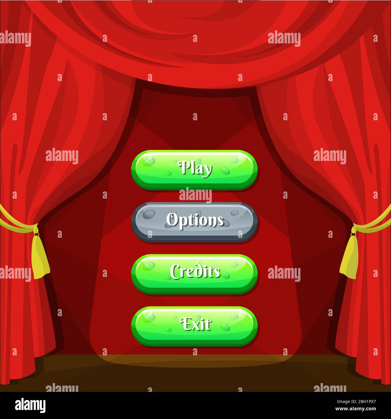 Vector cartoon style enabled and disabled buttons with text for game ...