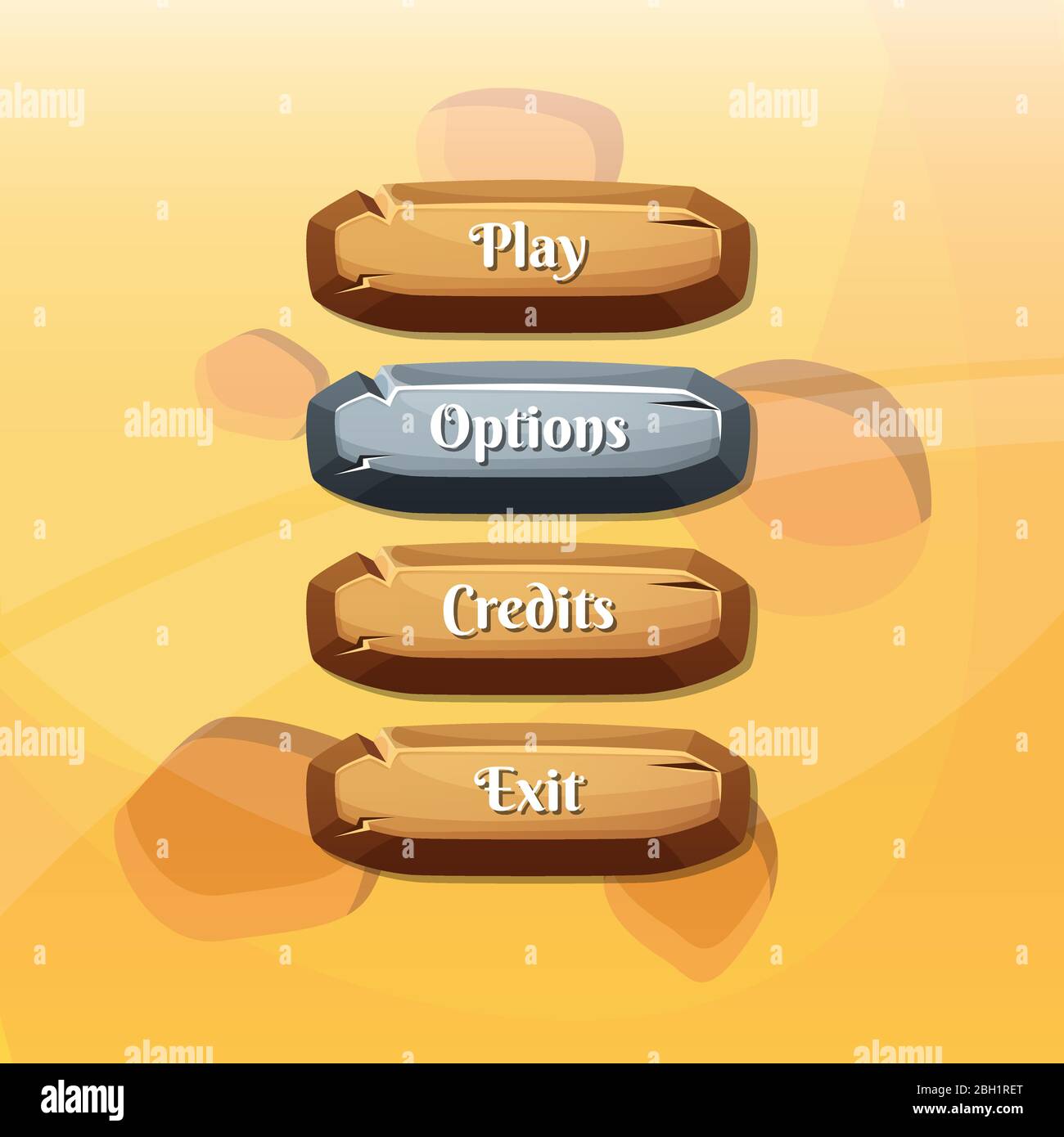 Vector cartoon style wooden enabled and disabled buttons with text for ...