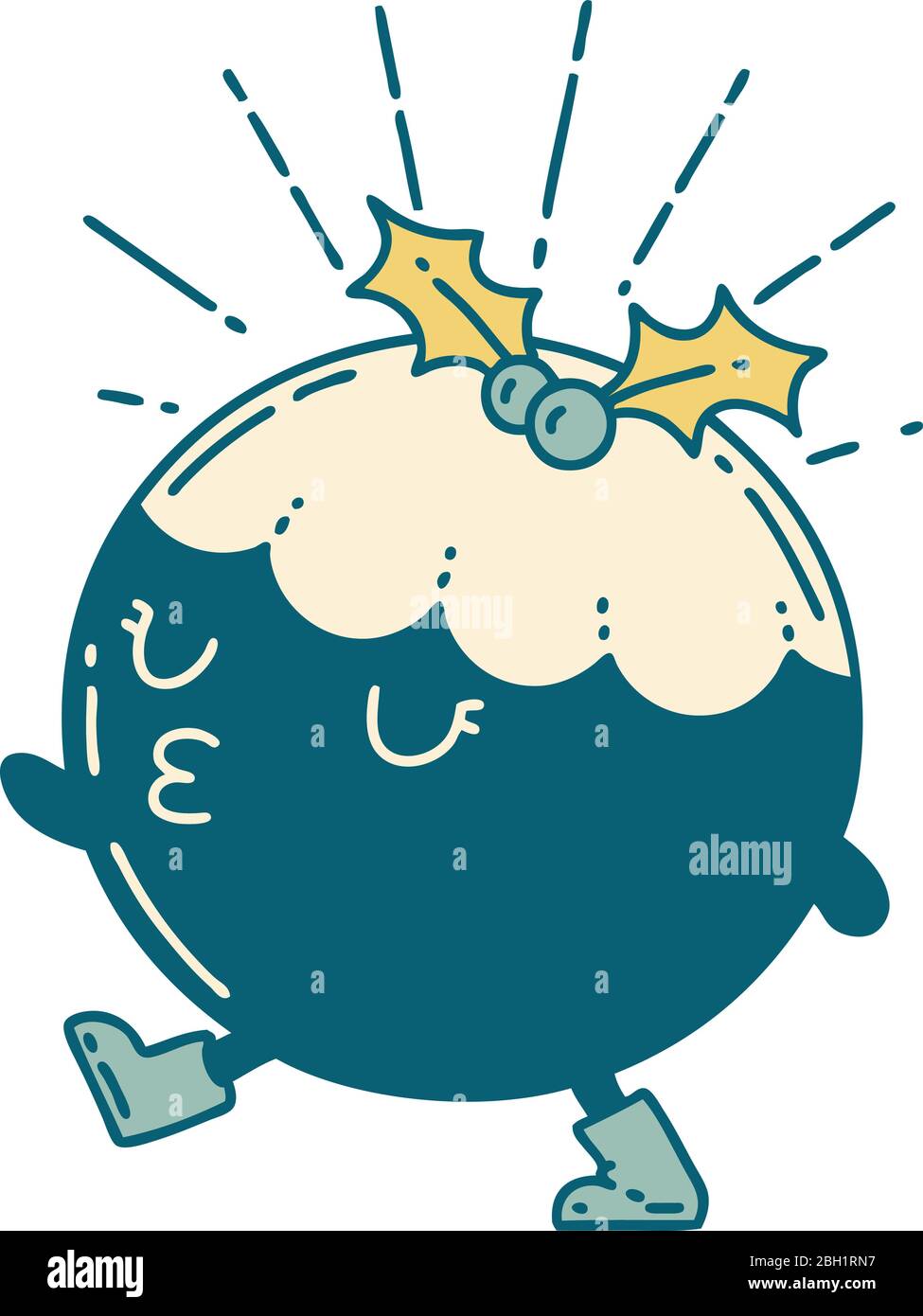illustration of a traditional tattoo style christmas pudding character ...