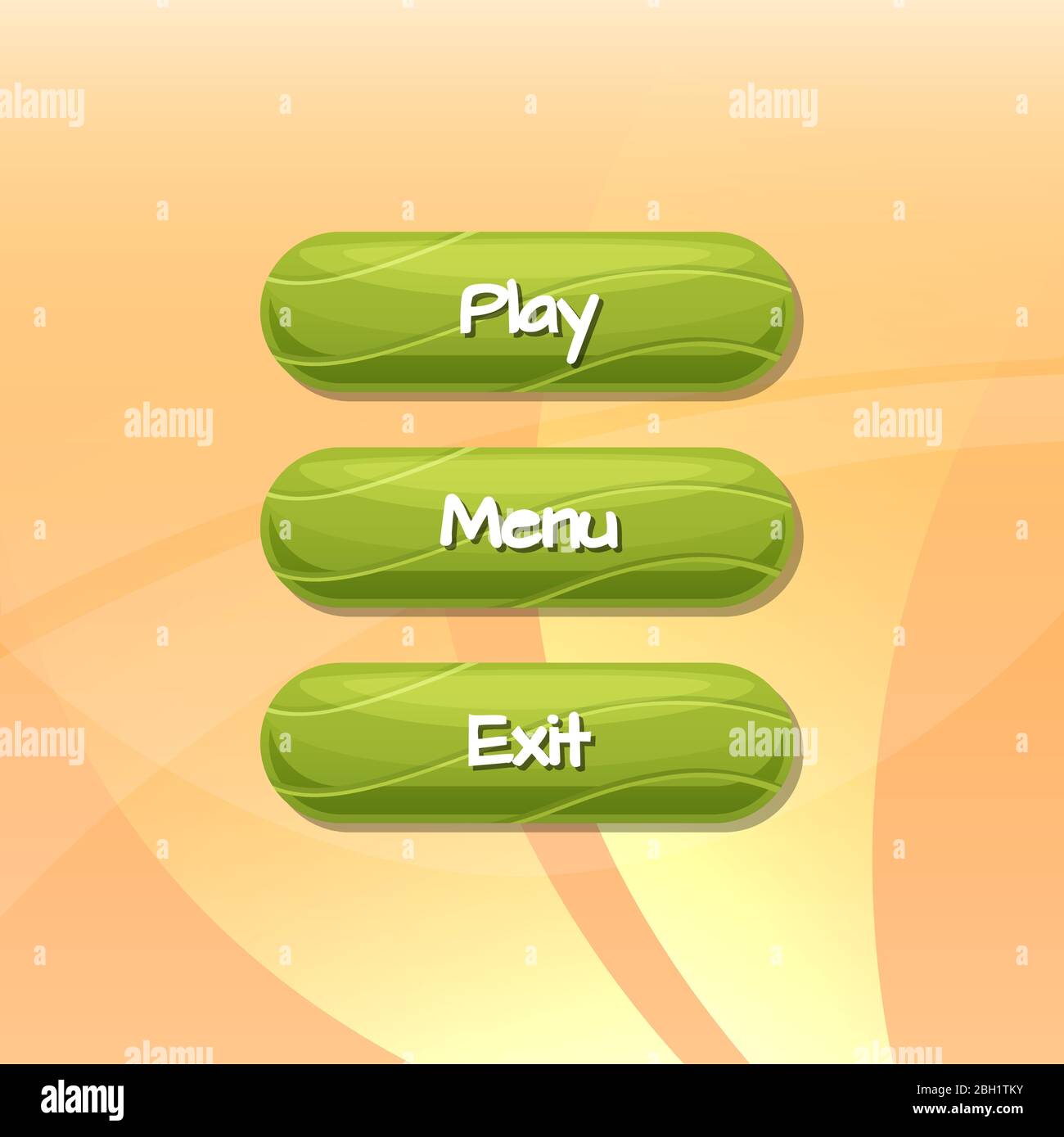 Vector cartoon style wavy buttons with text for game design on neutral ...