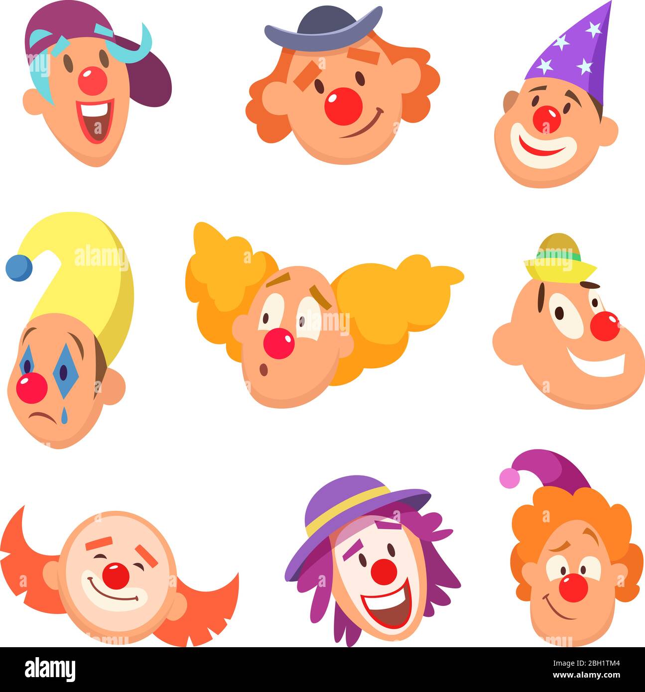 Avatar set of funny clowns with different emotions. Collection of clown ...