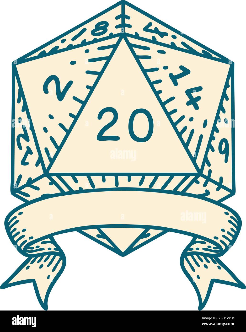 Retro Tattoo Style natural 20 critical hit D20 dice roll Stock Vector ...