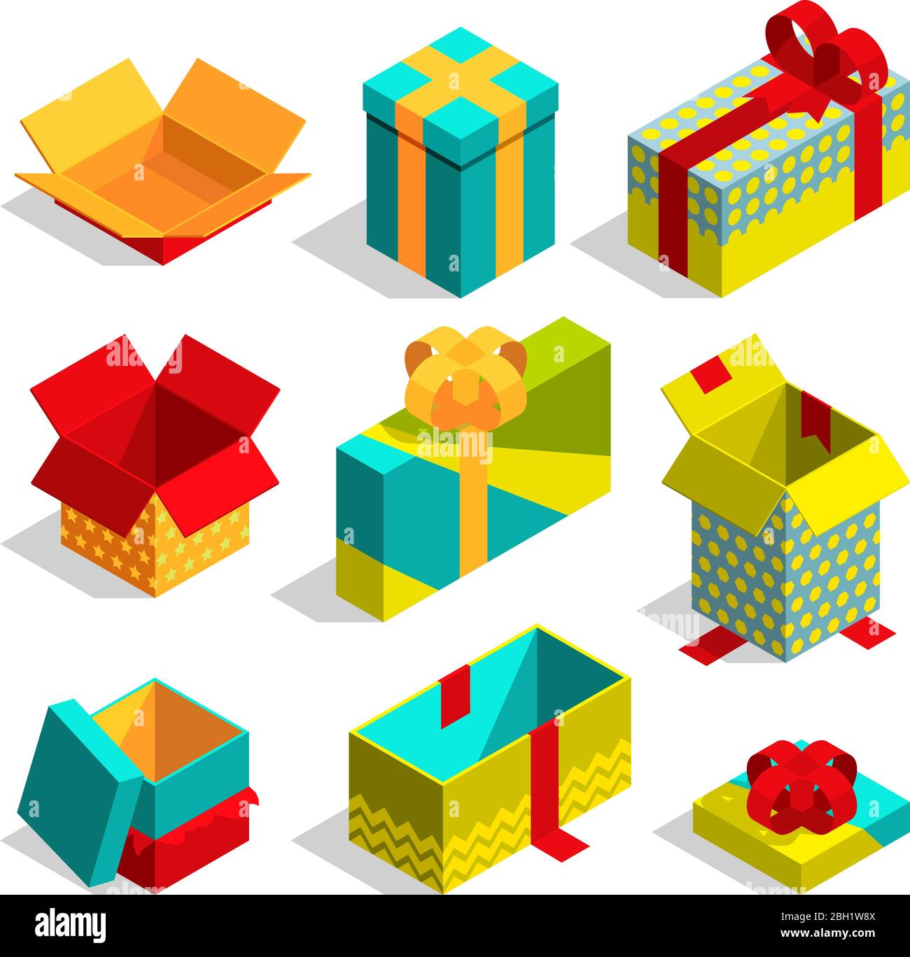 Different christmas box for gifts. Isometric pictures set gift box to ...