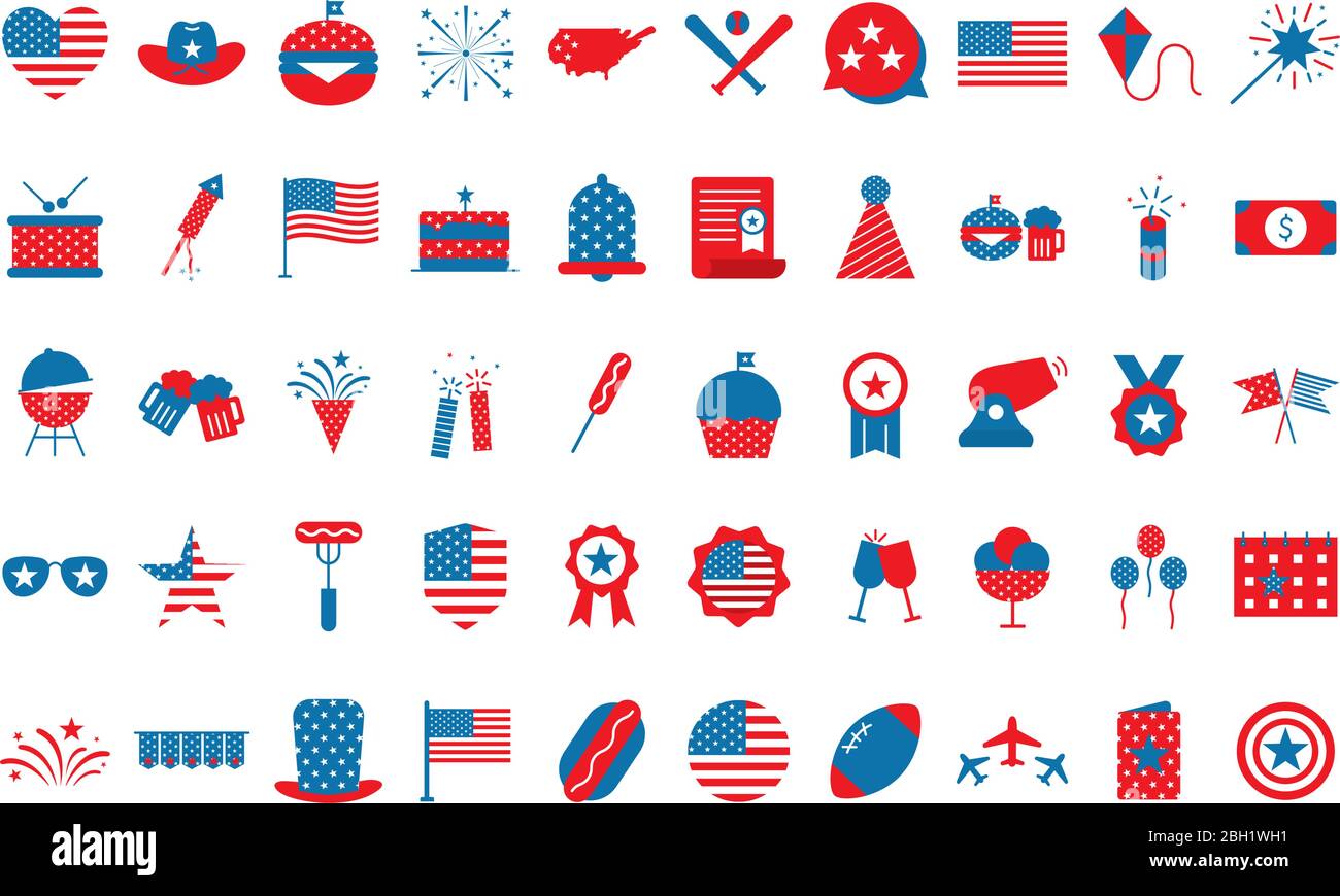 Independence day flat style icon set vector design Stock Vector Image ...