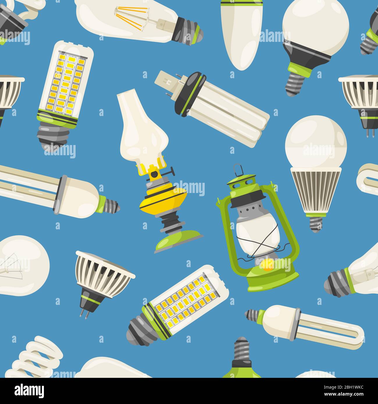 Lamps and different bulbs in cartoon style. Vector seamless pattern ...