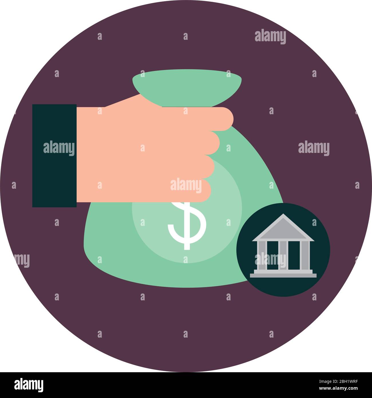 mobile banking, hand with money bag investment bank vector illustration ...