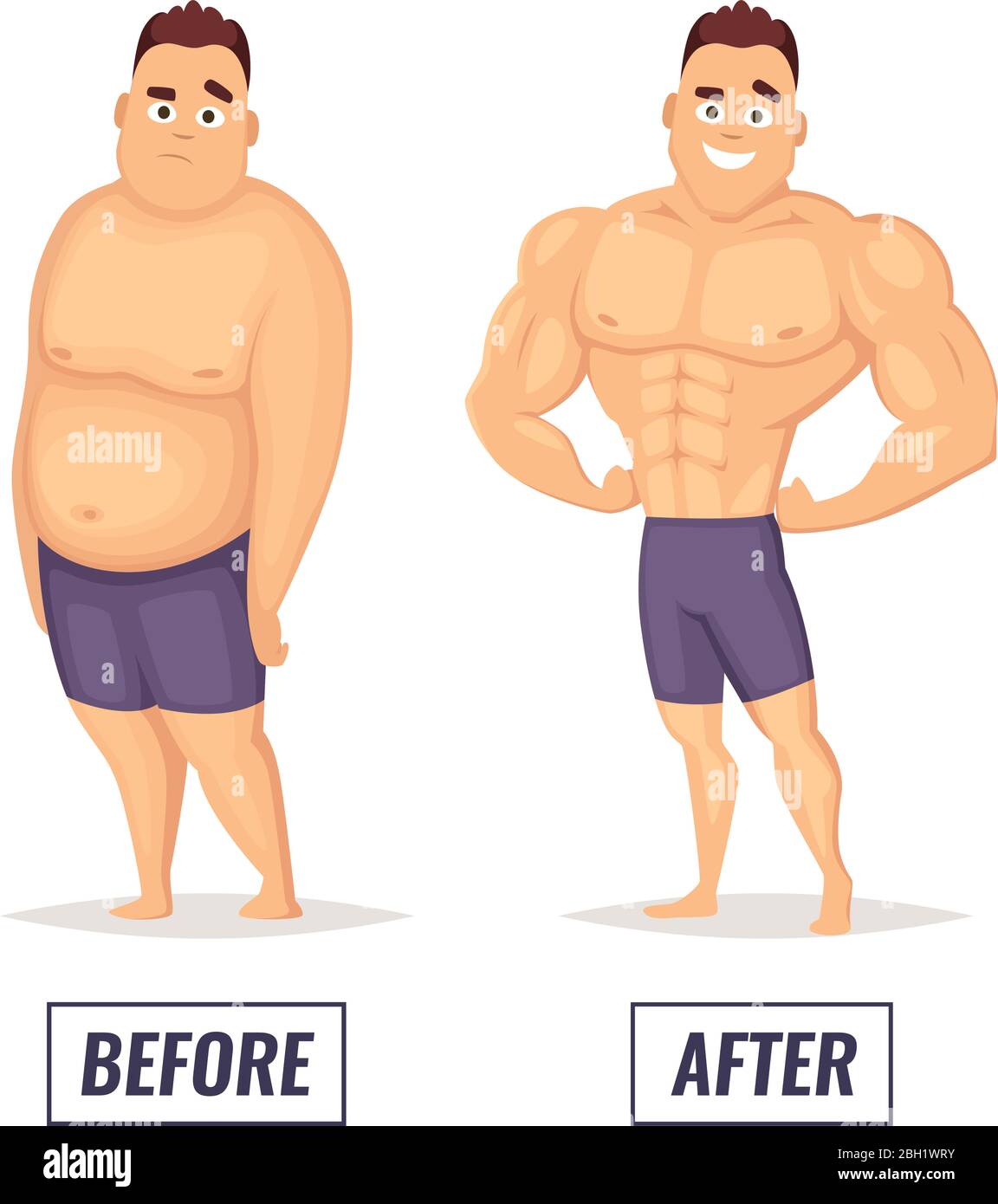 Two characters fat and muscular man. Visualization of loss weight. Male ...