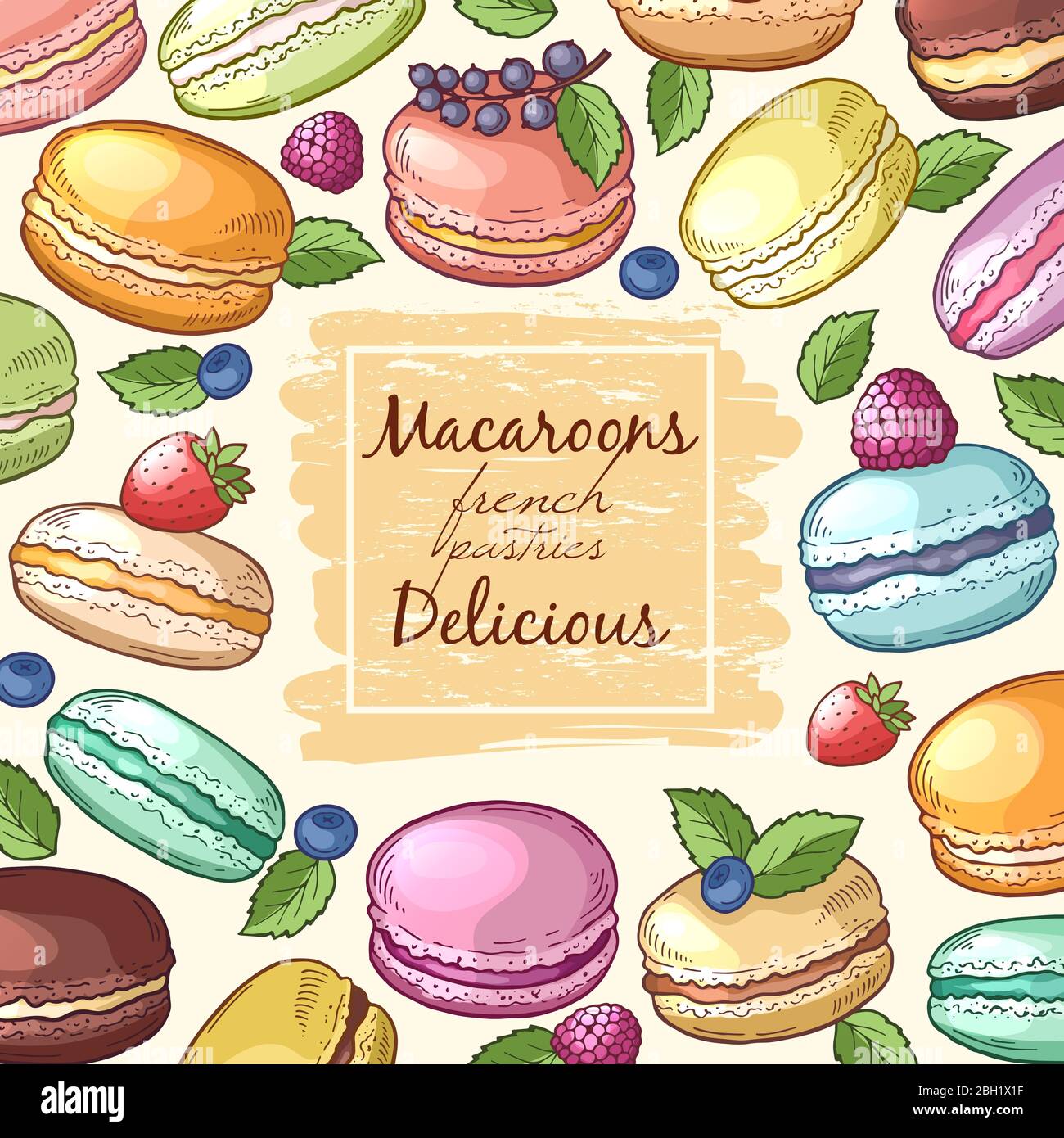 Macaroons and fruit Stock Vector Images - Alamy